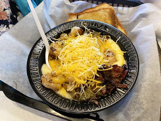 Shrimp and grits that would make a Southern grandmother nod in approval—comfort food that hugs your soul from the inside.