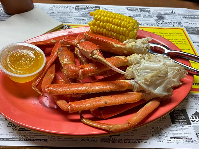 Snow crab legs arrive like edible treasure chests, each one hiding sweet, succulent rewards inside.