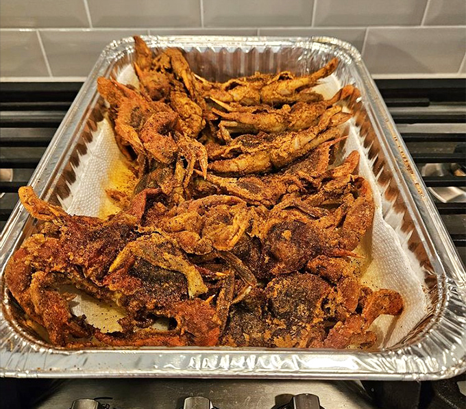 Soft shell crab in all its crispy glory &ndash; eat the whole thing and feel like you're breaking the rules.