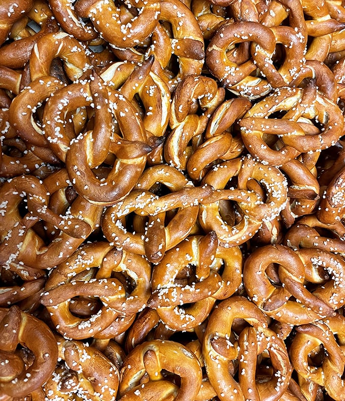 The motherlode of twisted goodness! These sourdough pretzels have the kind of perfect mahogany color that would make a fine furniture craftsman envious.