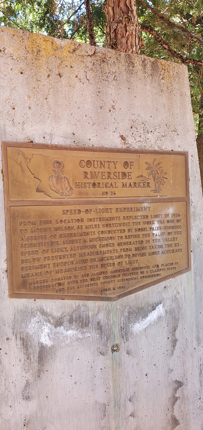 Science happened here! This historical marker proves that even Einstein would appreciate Idyllwild's clear mountain air for his speed-of-light calculations.