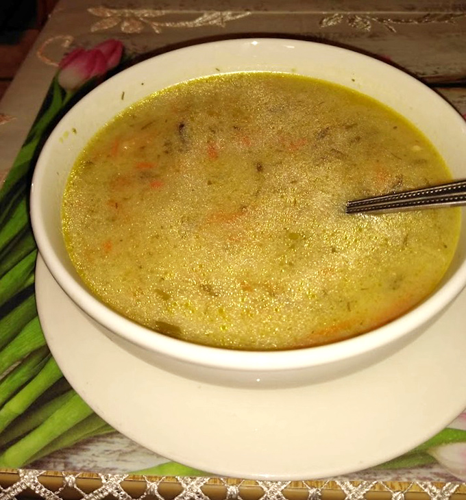 Split pea soup so hearty it could be classified as a meal. Spoon-standing thickness that would make any Polish grandmother proud.