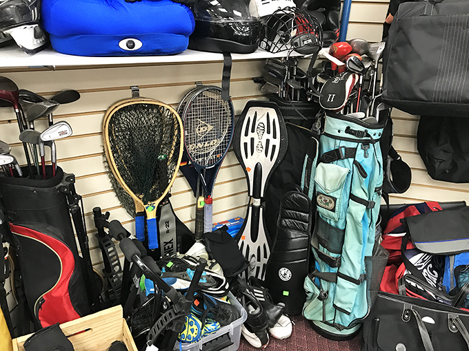 The sports equipment corner is a playground for budget athletes&mdash;where else can you find tennis rackets, fishing nets, and golf clubs all waiting for their comeback story?