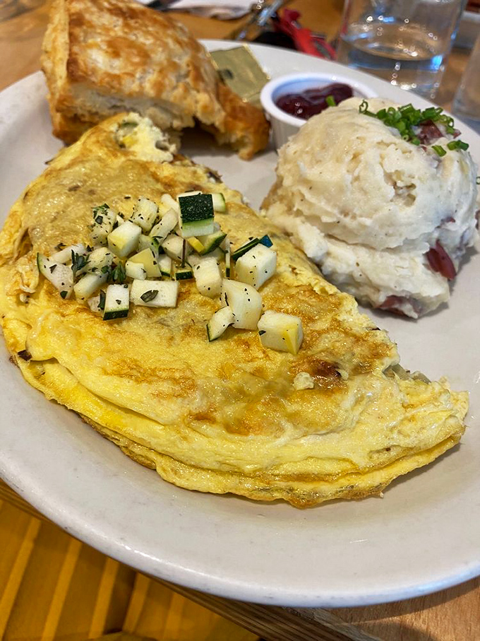 This omelet doesn't just sit on the plate&mdash;it tells a story of seasonal vegetables that volunteered as tribute for your breakfast pleasure.