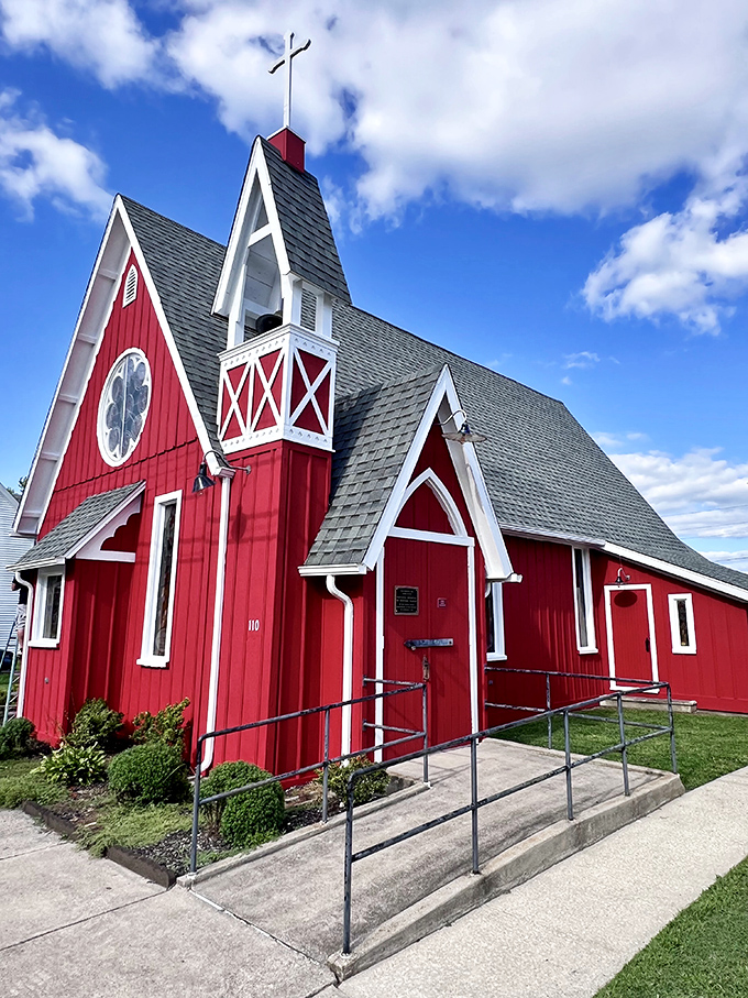 St. Stephen's Protestant Episcopal Church stands as a crimson beacon of faith and architectural charm that would make Norman Rockwell reach for his paintbrush.