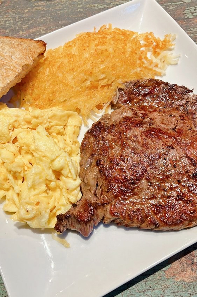 This steak and eggs plate doesn't just break fast&mdash;it demolishes hunger. Perfectly seared beef alongside fluffy scrambled eggs and crispy hash browns.