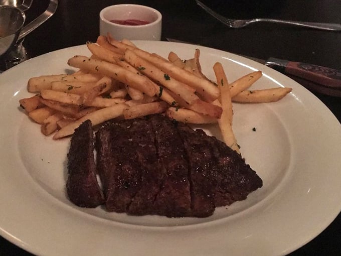 The steak frites duo that proves some relationships are meant to last forever &ndash; crispy, herb-flecked potatoes alongside a perfectly charred steak.