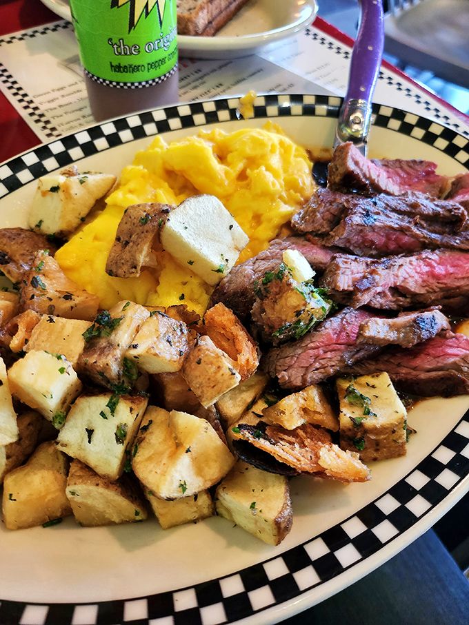 The Cowboy Curtis isn't just breakfast&mdash;it's a protein-packed performance featuring eggs and steak in perfect harmony.