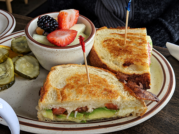 This sandwich isn't just grilled cheese &ndash; it's a masterclass in balance. Crispy exterior, melty interior, fresh accompaniments.