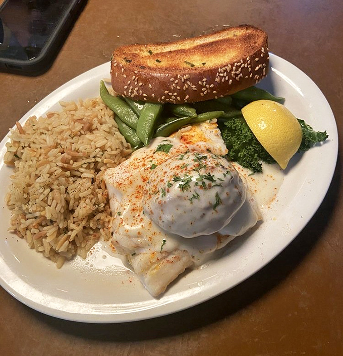 When fish gets dressed up for a special occasion. This stuffed grouper with rice pilaf is Florida on a plate.