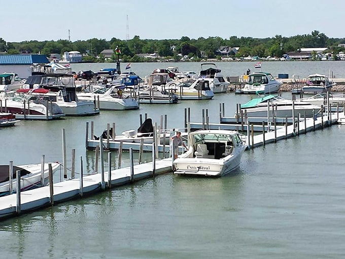 Boats nestled in their summer homes at Marblehead's marina&mdash;each one representing someone's escape plan from Monday morning meetings.