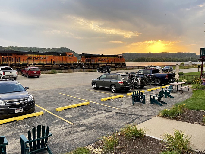 Even the trains seem to slow down for Trempealeau's sunsets. Nature's nightly show pairs perfectly with riverside dining and contemplative moments.