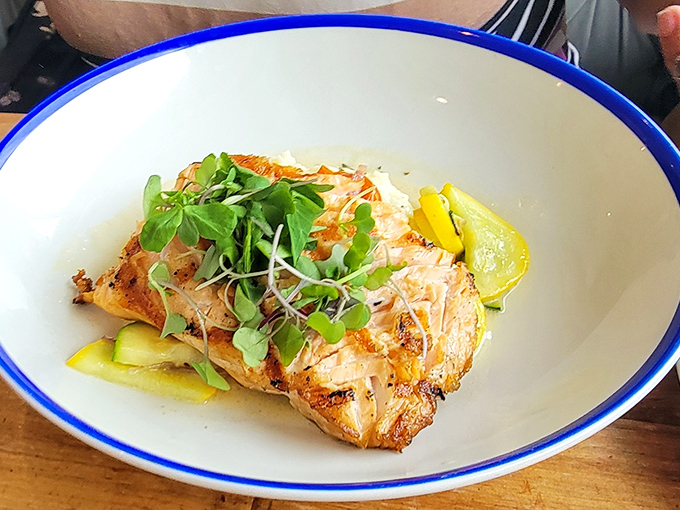 Swordfish so perfectly grilled it could teach a masterclass in patience and proper seasoning techniques.