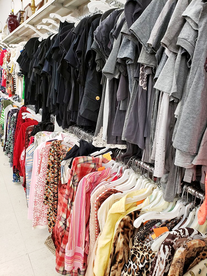 The clothing color spectrum on full display. Like a physical Pinterest board where you can actually touch and take home the inspiration.