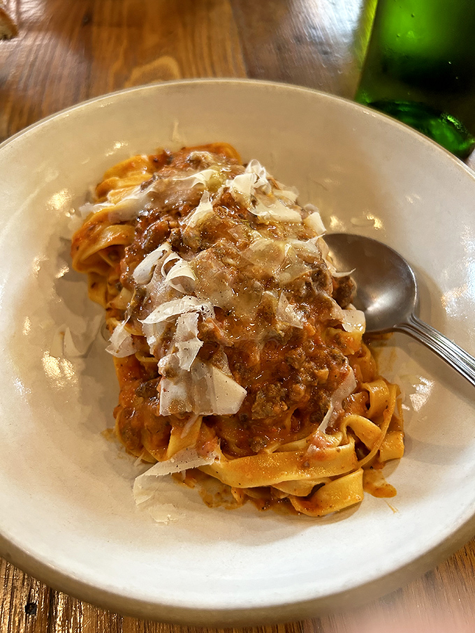 Tagliatelle Bolognese that would make an Italian grandmother both jealous and proud. Those fresh pasta ribbons practically embrace that rich, meaty sauce.