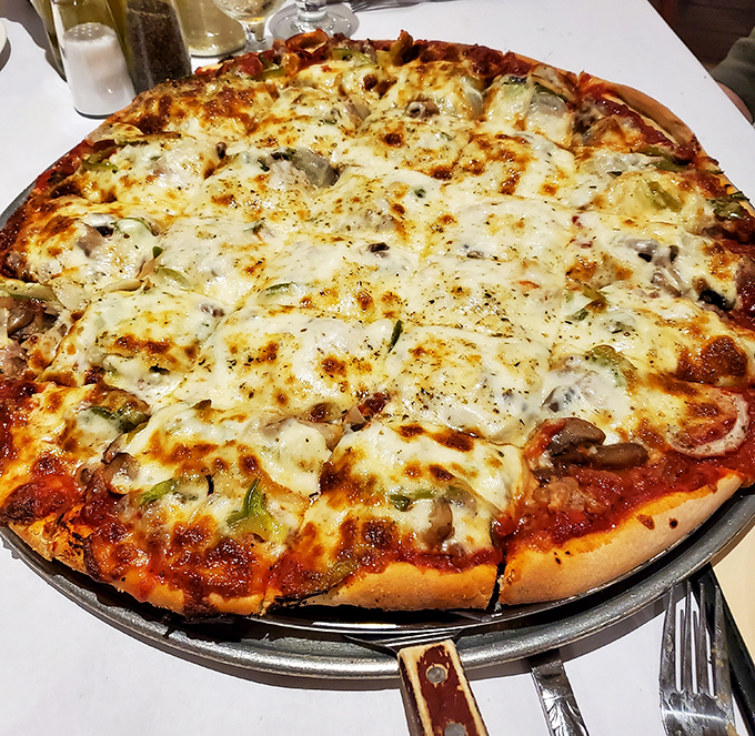 The thin-crust pizza arrives like a work of art—that perfect cheese-to-sauce ratio that's harder to achieve than peace in the Middle East.