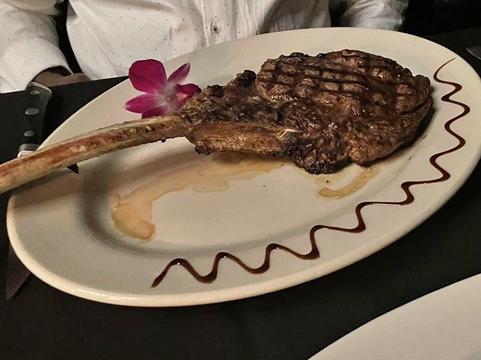 This tomahawk steak doesn't just arrive at your table&mdash;it makes an entrance, complete with bone handle that would make Fred Flintstone jealous.