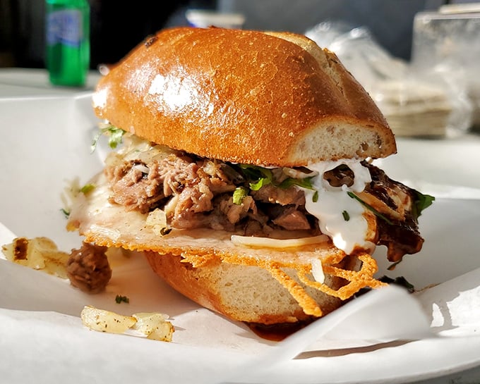 The torta where pillowy bread meets crispy-tender carnitas. Like a perfectly tailored suit, this sandwich knows exactly how to dress up pork.