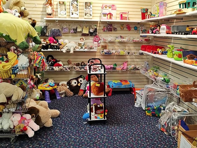 Stuffed animals and board games create a playground where childhood nostalgia meets incredible bargains.
