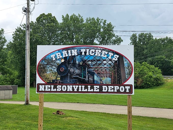 The promise of adventure in bold letters. This sign doesn't just advertise tickets—it sells permission slips for time travel.