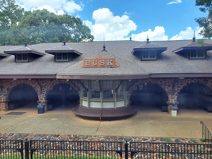 The Rusk Depot's stone facade and distinctive architecture stand as a testament to an era when train stations were gateways to adventure.