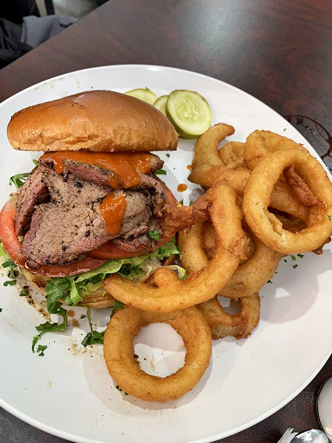 This tri-tip sandwich with golden onion rings isn't just lunch&mdash;it's an edible California postcard that tastes even better than it looks.