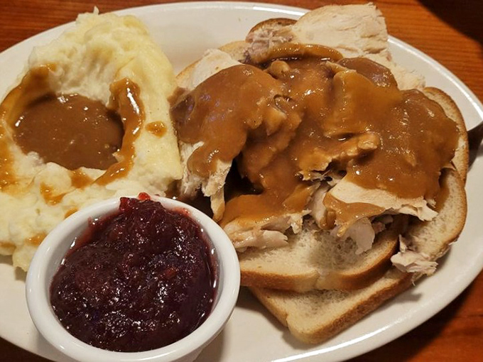 Thanksgiving on a plate, minus the awkward family conversations. Jamie's hot turkey sandwich drowns in gravy the way all proper comfort food should. 
