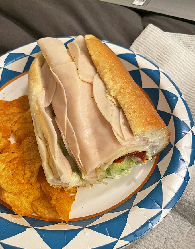 Turkey piled high enough to make even the most dedicated carnivore reconsider their lunch plans.