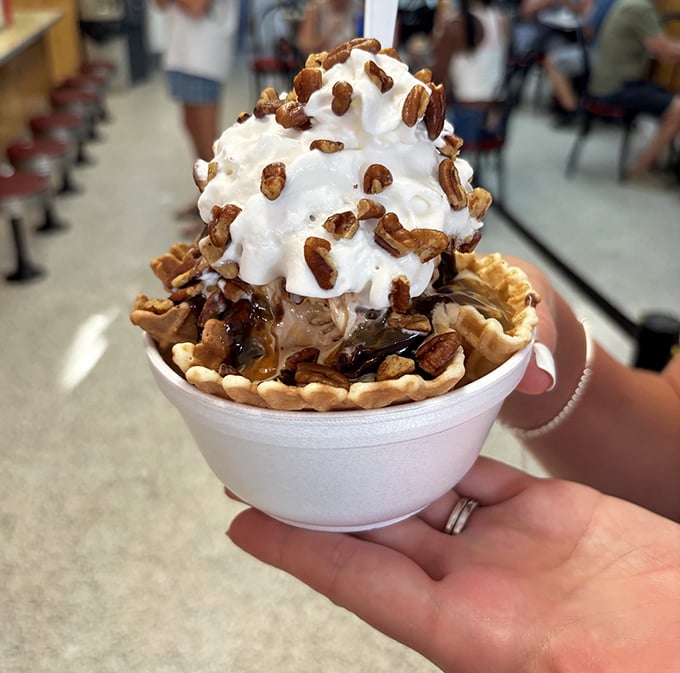 The Turtle Sundae combines caramel, chocolate, and pecans in such perfect harmony that actual turtles should be jealous of the name.