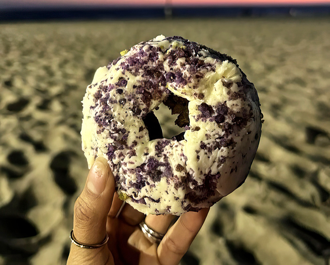 Purple reign! The ube cake donut showcases California's multicultural food scene with Filipino flair, proving donuts know no cultural boundaries.