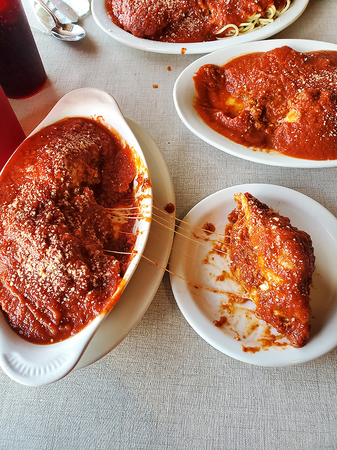 A table full of pasta perfection&mdash;where the cheese pull is Olympic-worthy and the marinara sauce could make a cardboard box taste delicious.