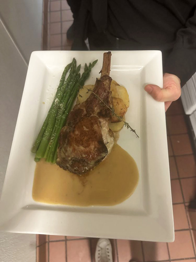 A perfectly cooked veal chop with asparagus that makes you wonder why you ever bothered with fast food drive-thrus.