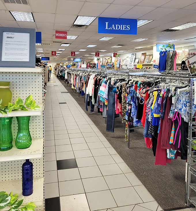 The women's section stretches into infinity. More options than a Netflix menu, but considerably less time spent deciding what to take home.