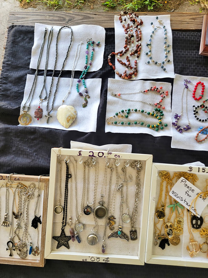 Handcrafted jewelry awaits its moment to shine, arranged with care by artisans who transform beads, wire and inspiration into wearable conversation starters.