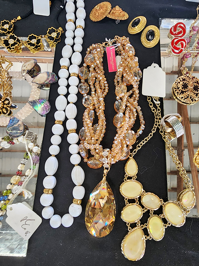 Costume jewelry that transforms ordinary outfits into conversation starters. That crystal pendant could be your next "Where did you get that?" moment.