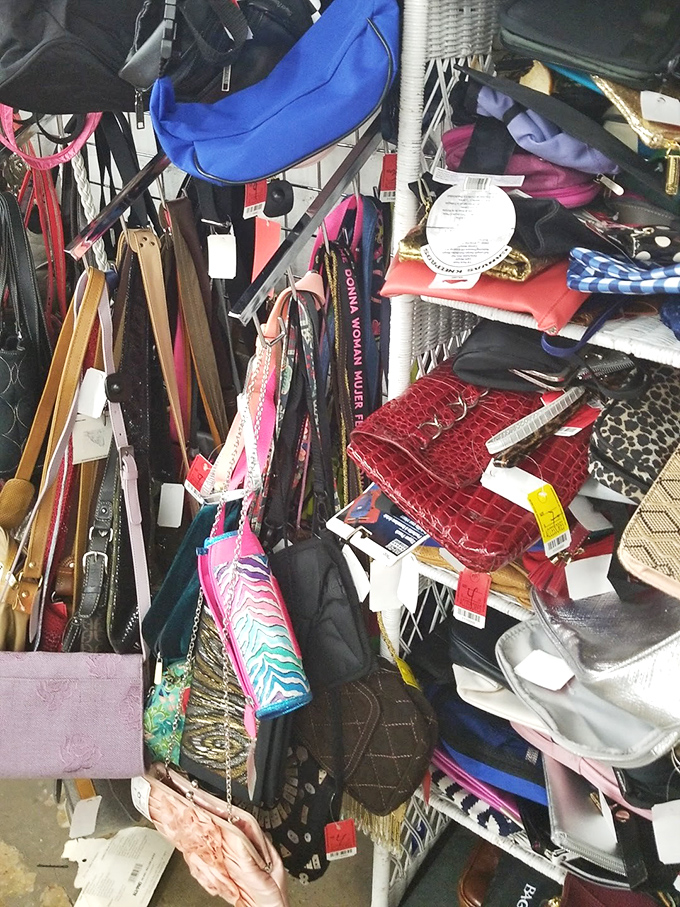 Handbag heaven or purse purgatory? This chaotic collection promises fashion treasures for those willing to dig.