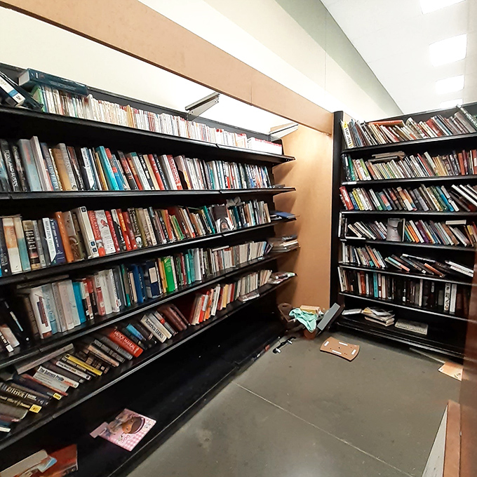 The book corner: a literary time capsule where dog-eared paperbacks and forgotten bookmarks tell stories beyond what's printed on their pages.