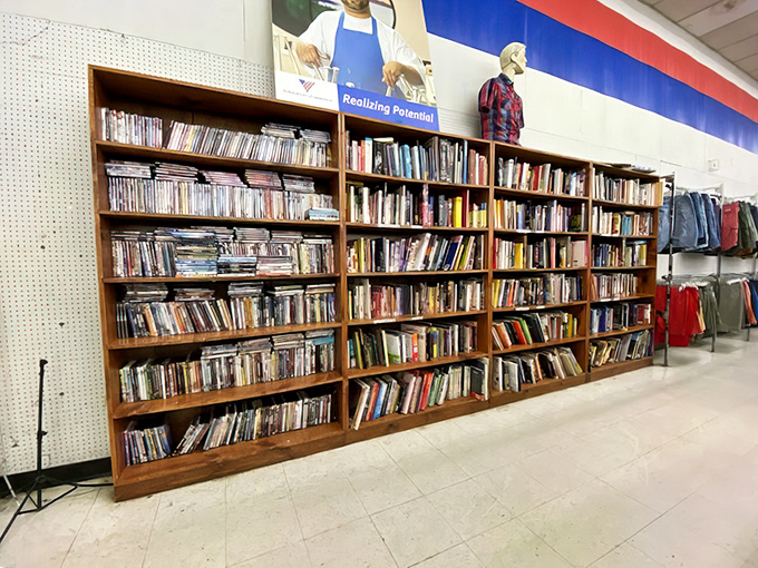 The book section: where dog-eared paperbacks and forgotten bestsellers create the world's most democratic library. No late fees!