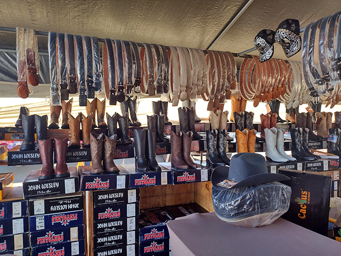 Cowboy boots stand at attention like a Wild West fashion show ready to kick overpriced footwear goodbye.