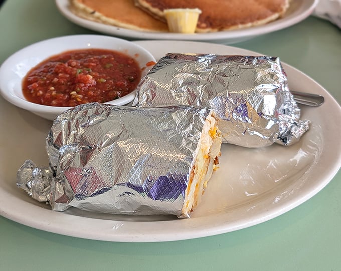 Breakfast burritos: mankind's greatest invention since the wheel. Wrapped in foil like the precious gift it is, waiting to cure whatever ails you.