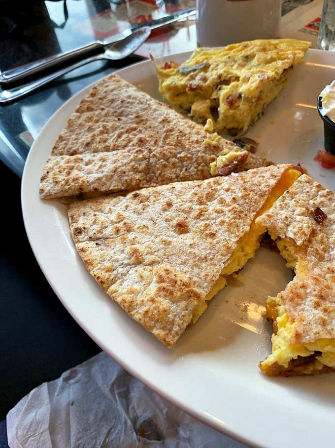 This breakfast quesadilla has achieved what politicians can't &ndash; bringing together diverse ingredients in perfect harmony between crispy tortilla borders.
