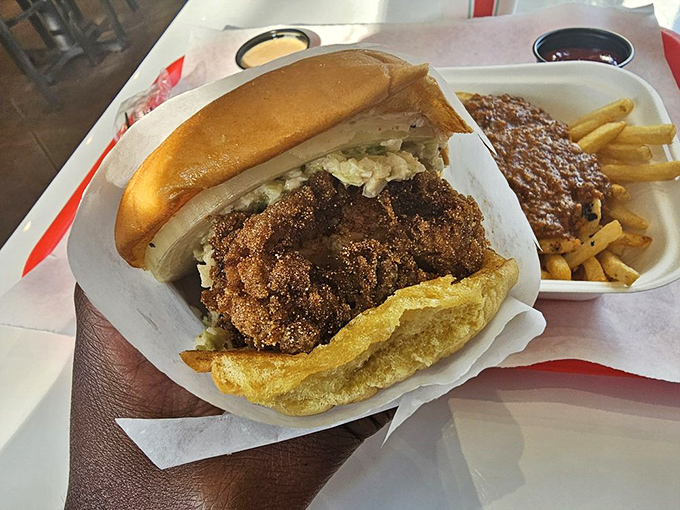 Southern comfort on a bun. This catfish sandwich delivers crispy, cornmeal-crusted perfection that would make your grandma proud.