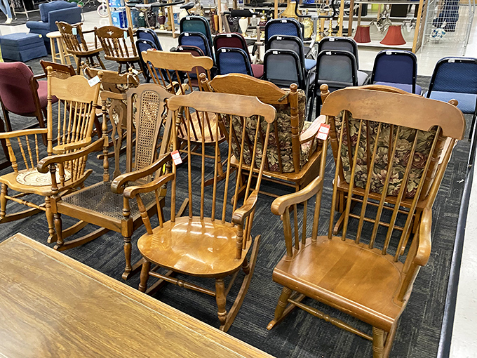 These wooden rocking chairs have witnessed decades of bedtime stories and front porch contemplations. Quality craftsmanship never goes out of style.