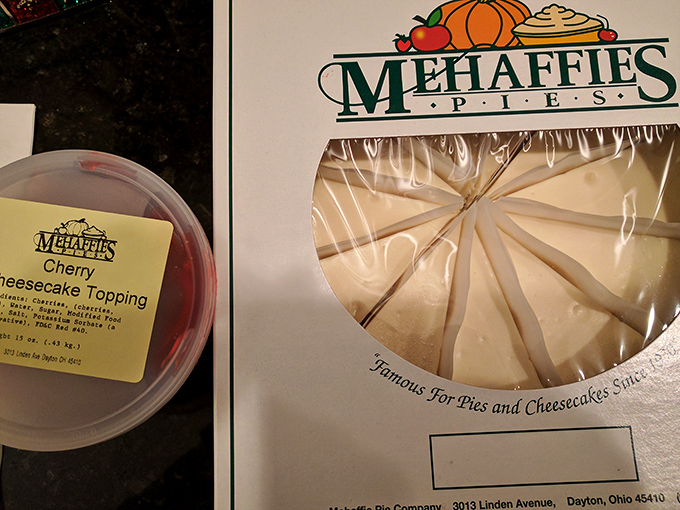 The Mehaffie's logo promises pies and cheesecakes, and they deliver on both fronts with packaging that's refreshingly straightforward.