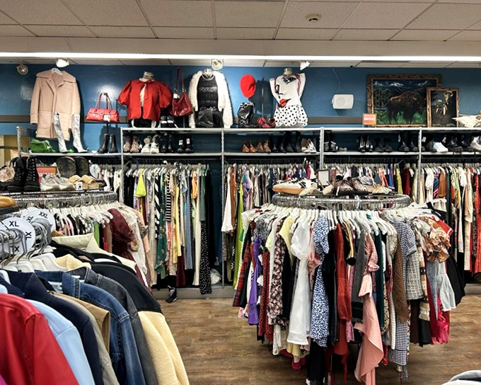 The women's section resembles a fashionista's fever dream&mdash;colorful patterns and textures competing for attention like contestants on a particularly stylish reality show.