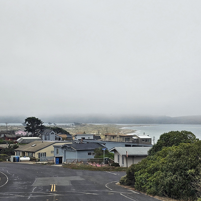 Morning fog embraces the coastal neighborhood like a cool hug, promising to lift later for that perfect California beach day.