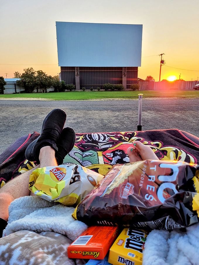 The ultimate movie night setup: blankets, snacks, and the freedom to put your feet up without annoying the row in front of you.