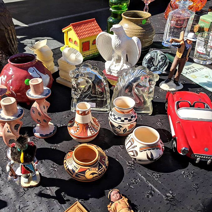 One person's knick-knacks are another's treasures. This delightful jumble of pottery, figurines and glass horses is waiting to find new windowsills to grace.