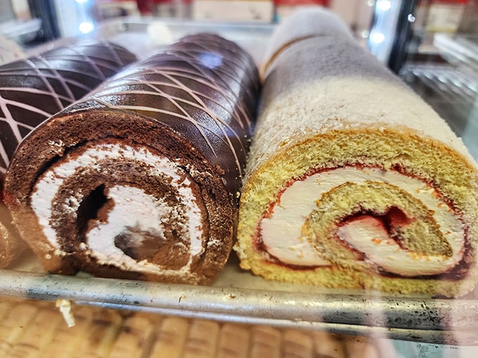 Roll cakes that belong in a museum of edible art. The swirls of chocolate and vanilla create a hypnotic effect that's almost too pretty to eat. Almost.