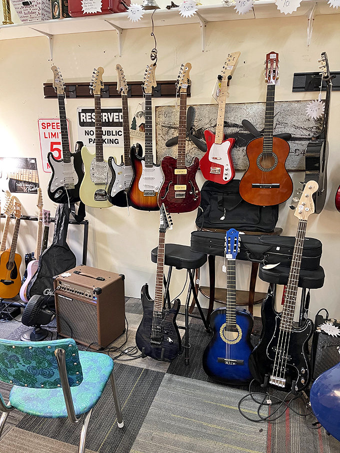 A rainbow of guitars waiting for their next encore &ndash; Hendrix would've had a field day here.